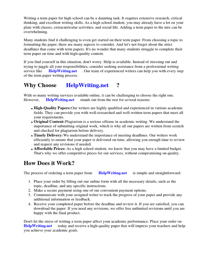 Term Paper Format For High School | PDF | Essays | Subject (Grammar)