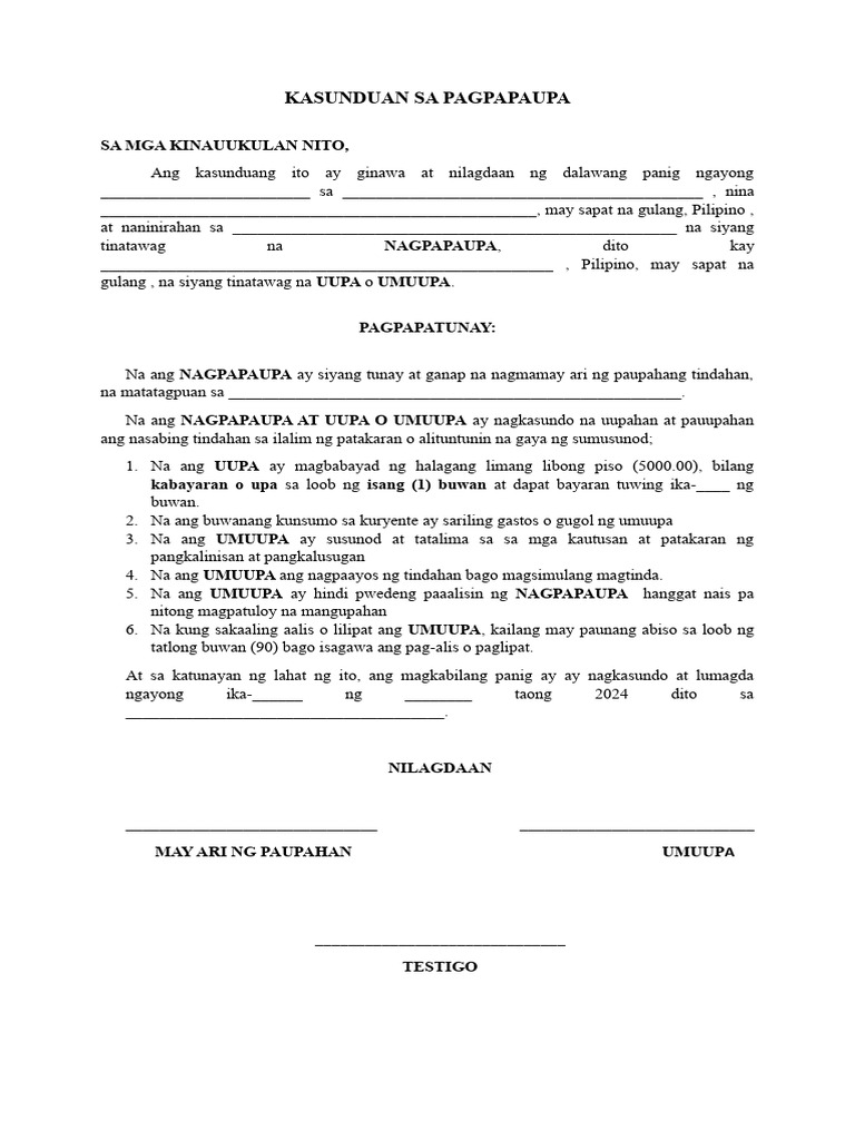 KASUNDUAN SA PAGPAPAUPA | PDF