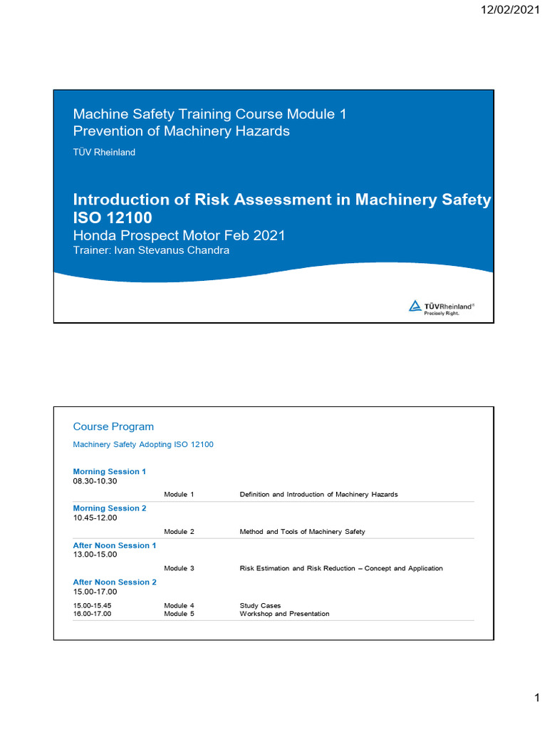 Module 1-Introduction of Risk Assessment in Safety of Machinery - ISO 12100 Rev.1 | PDF ...