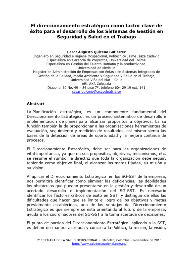 Direccionamiento Estrategico Factor Clave SG-SST | Descargar gratis PDF | Planificación ...
