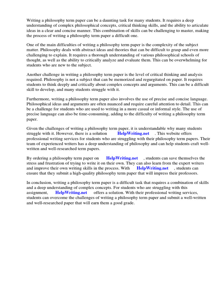 Philosophy Term Paper Example | Download Free PDF | Essays | Idea