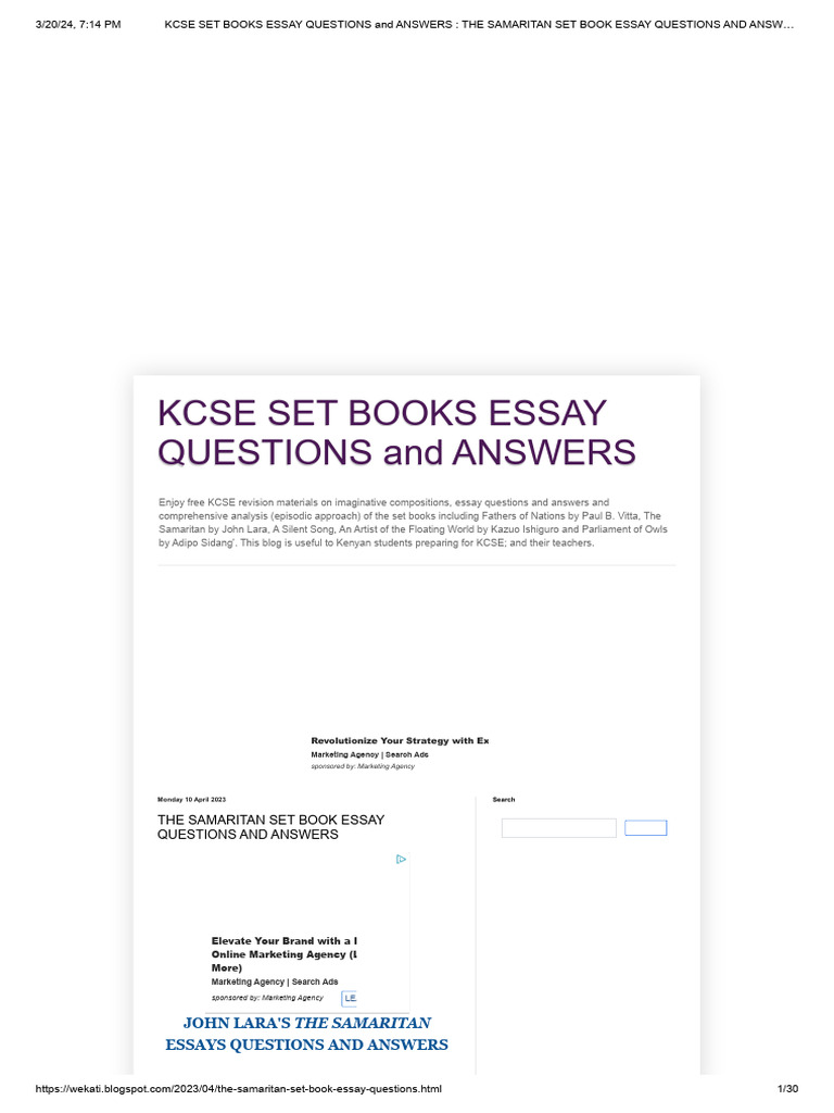 KCSE SET BOOKS ESSAY QUESTIONS and ANSWERS - THE SAMARITAN SET BOOK ...