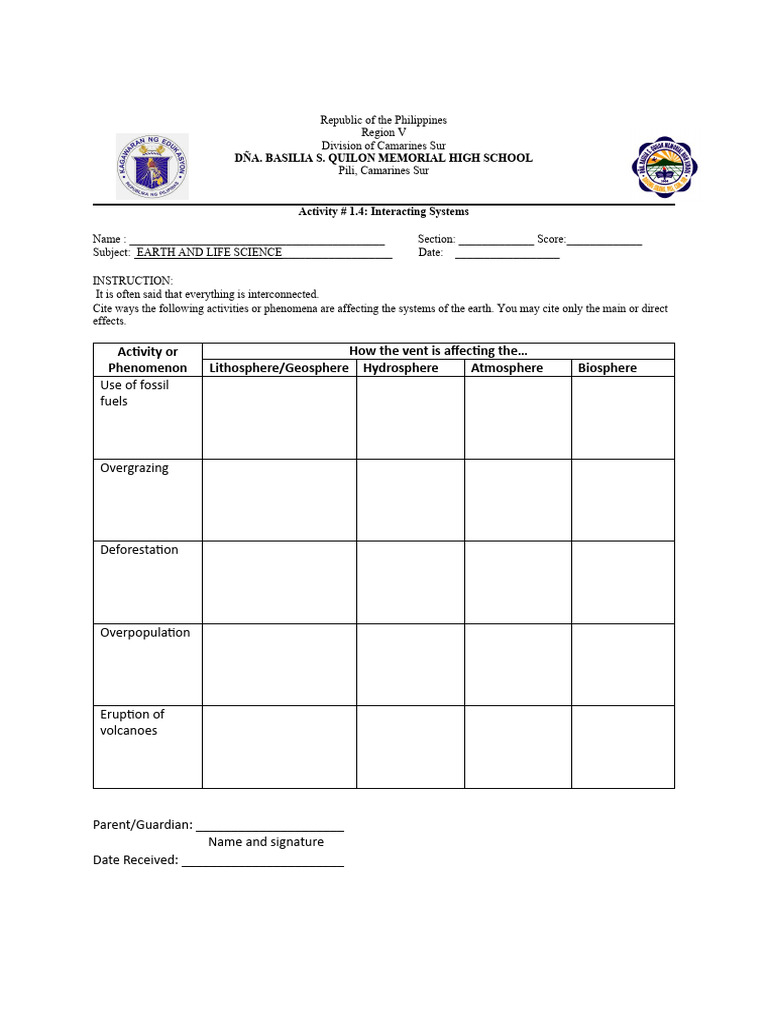 Activity 1.4: Interacting Systems Key | PDF