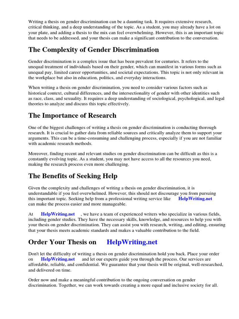 Gender Discrimination Term Papers | PDF | Gender | Gender Studies