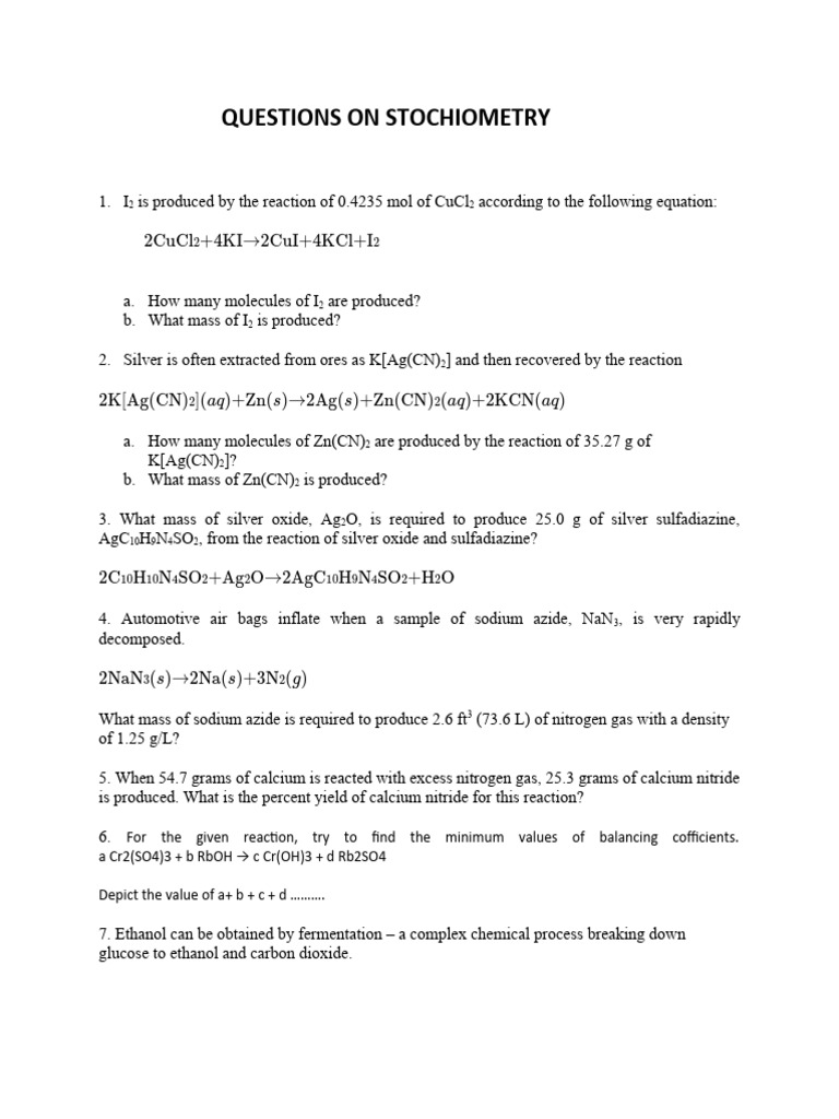 Stoichiometry Practice Questions | PDF | Acid | Sodium Hydroxide