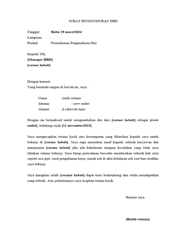 Format Surat Pengunduran Diri Word | PDF