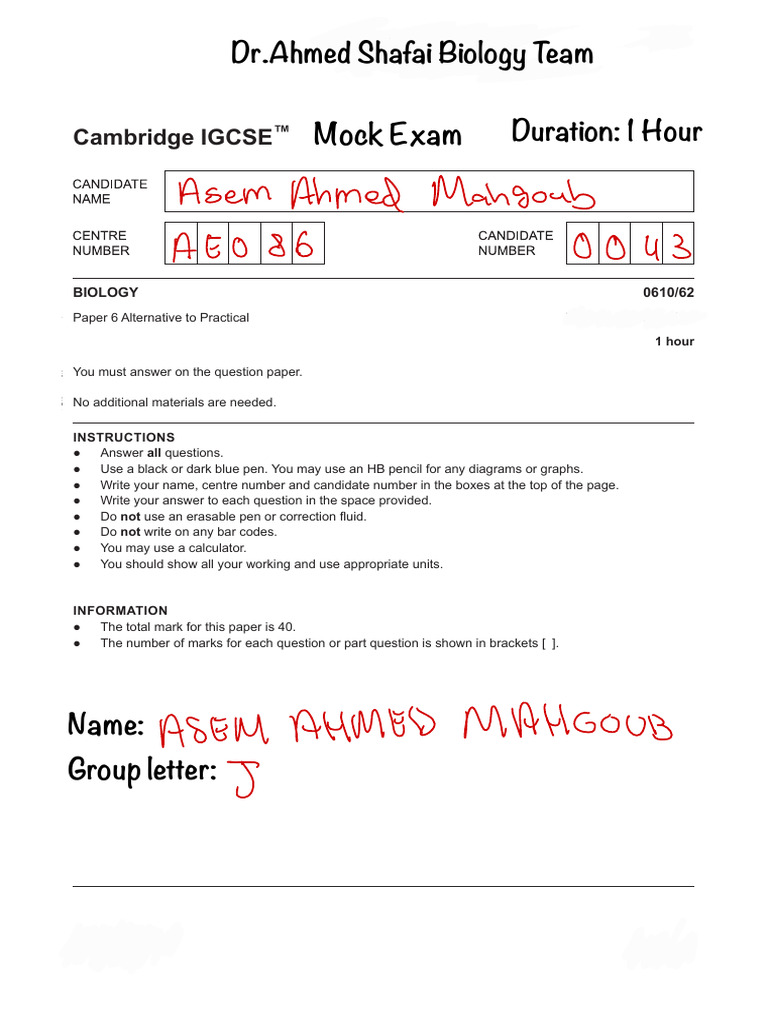 Paper 6 Mock Exam Dr. Ahmed Shafai | PDF