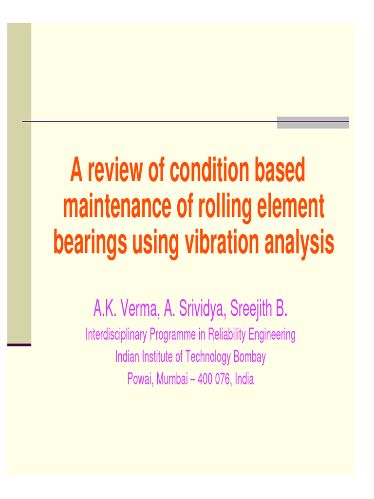 Indian Institute - A Review of Condition Based Maintenance | PDF | Wavelet | Telecommunications ...