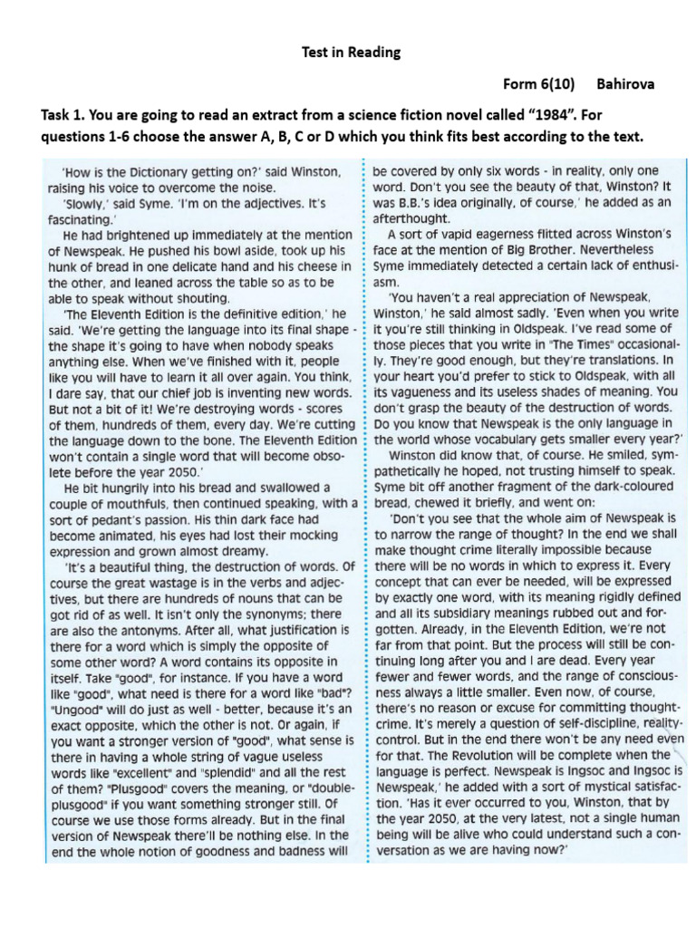 Test in Reading - 2023 - Form 6 | PDF | Language Arts & Discipline