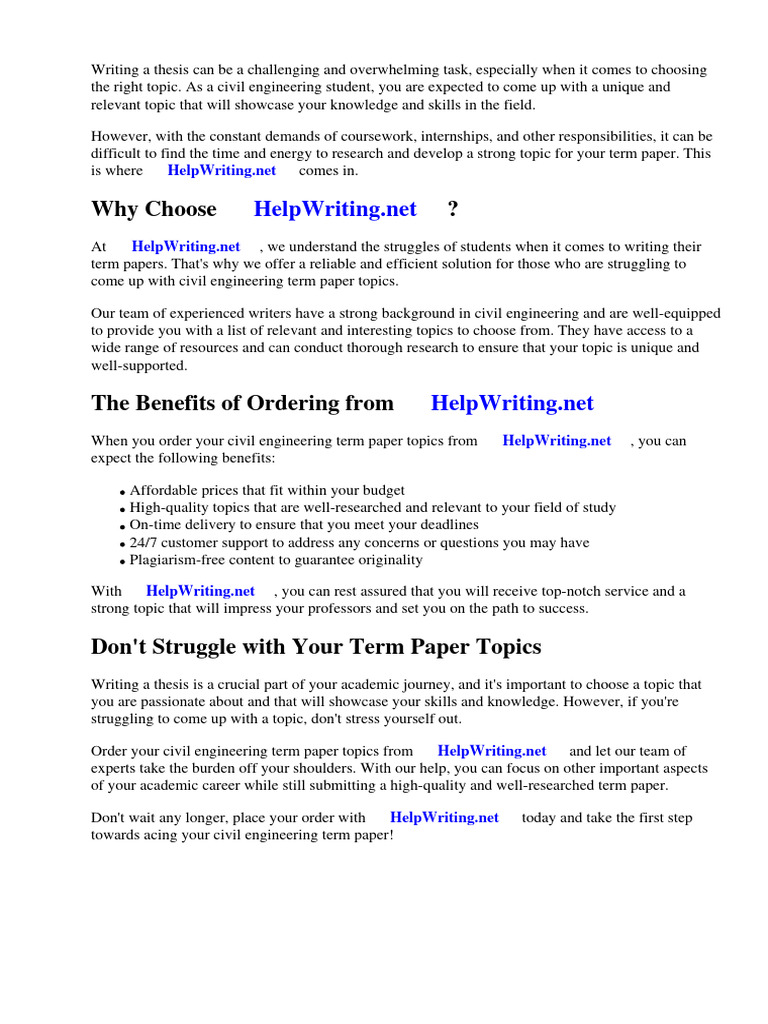 Civil Engineering Term Paper Topics | PDF | Engineering | Civil Engineering