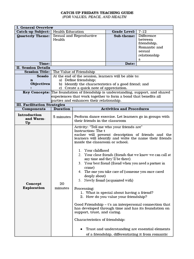 CATCH-UP FRIDAYS TEACHING GUIDE | PDF | Friendship | Intimate Relationships