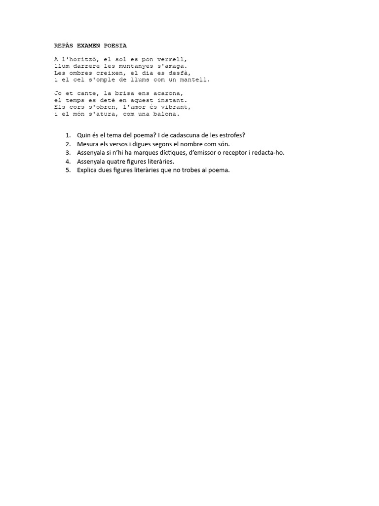 Repàs Examen Poesia | PDF