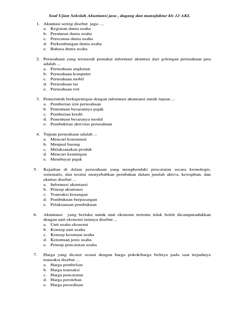SOAL LATIHAN PG AK - Dag, Js Dan Manuf | PDF