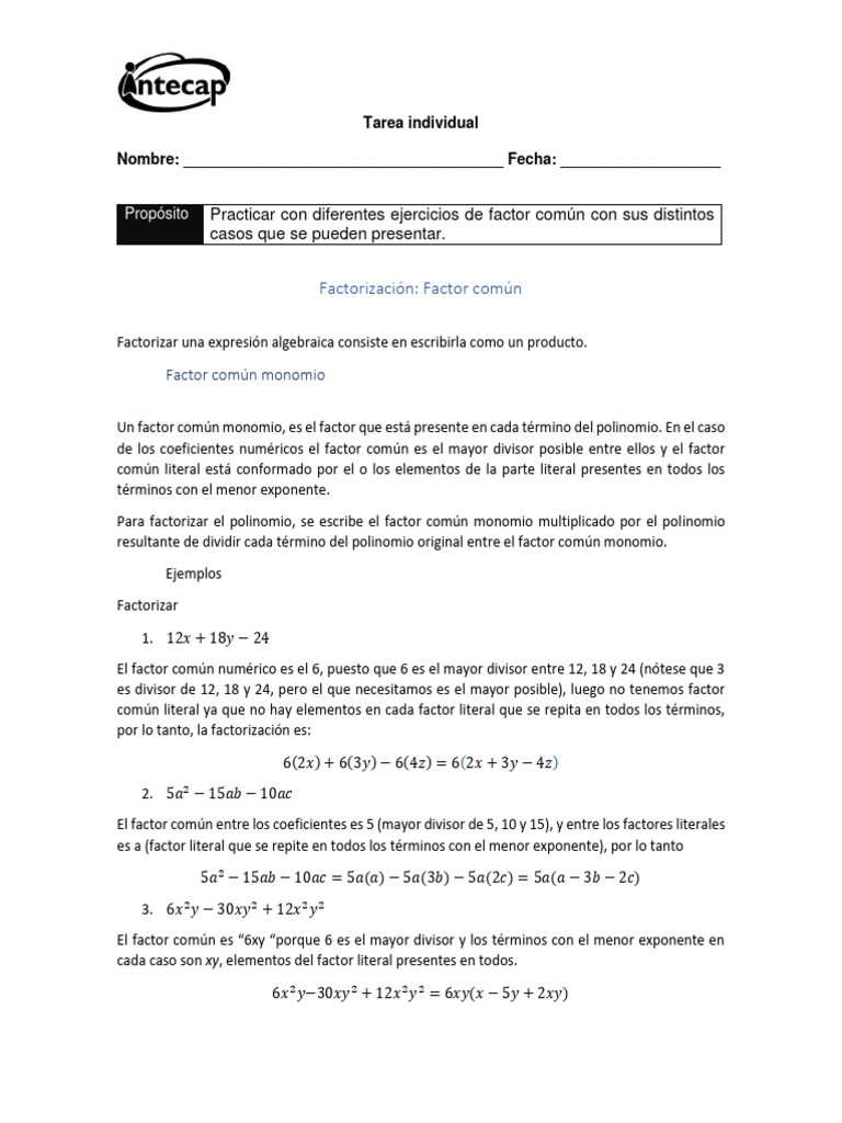 HT4 Factor Común | PDF | Factorización | Análisis matemático