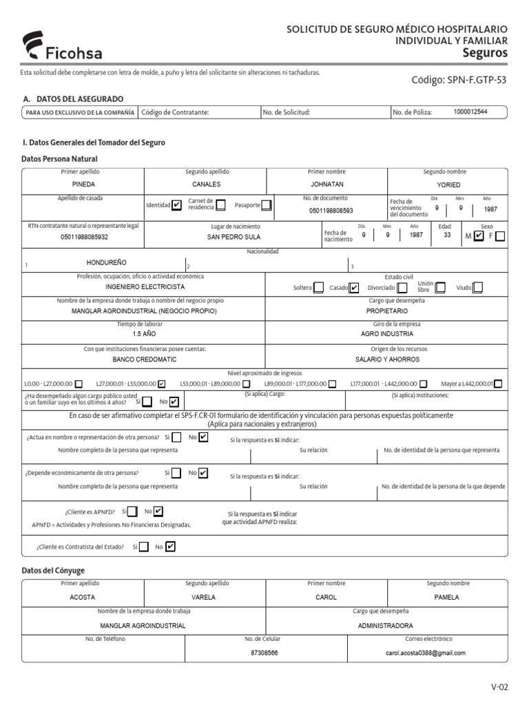 Solicitud Seguro Medico Hospitalario Individual y Familiar SPS-FGTP-53 ...