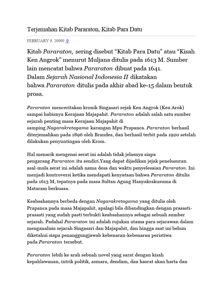 Serat Pararaton | PDF
