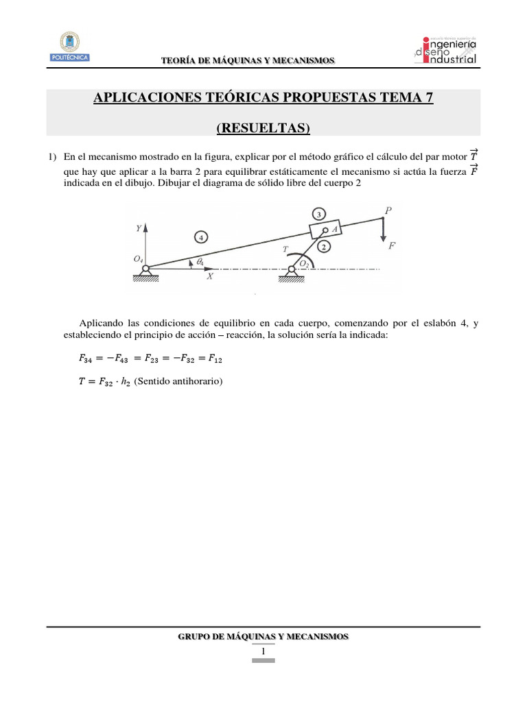 Aplicaciones Teóricas Propuestas Tema 7 Libro TMM (2 Ed) (Resueltas) | PDF | Fuerza | Vector ...