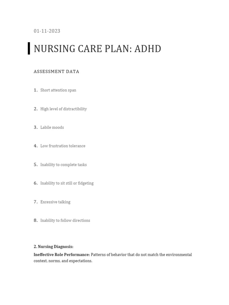 Nursing Care Plan ADHD | PDF