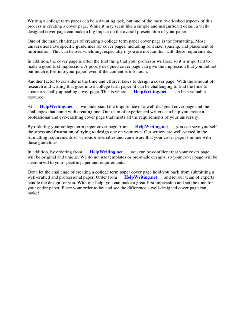 College Term Paper Cover Page | PDF | Apa Style | Thesis