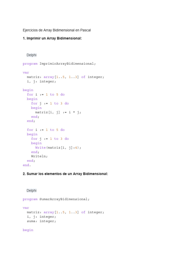 Imprimir Un Array Bidimensional:: Delphi | PDF | Computer Programming