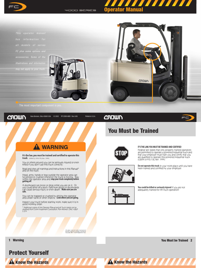 Crown Counterbalance Trucks FC4000 Operator Manual | PDF | Forklift | Truck