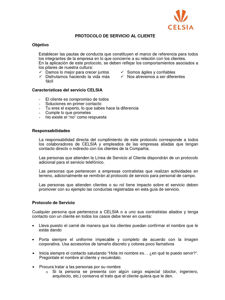Protocolo Servicio Al Cliente | PDF