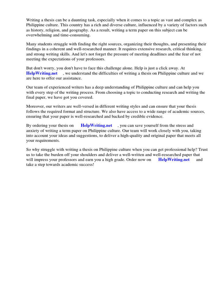 Thesis Help on Philippine Culture | PDF | Philippines | Thesis