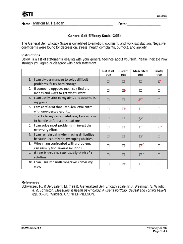 05 Worksheet 1-Uts6 | PDF | Self Efficacy | Psychological Concepts