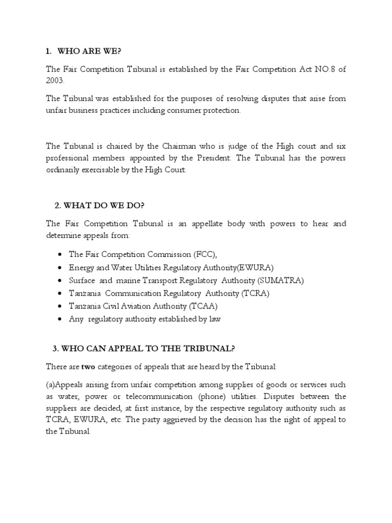 Fair Competition Tribunal | PDF | Tribunal | Appeal