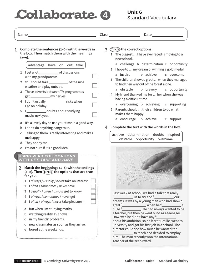 Unit 6 Vocabulary Practice Worksheet | PDF
