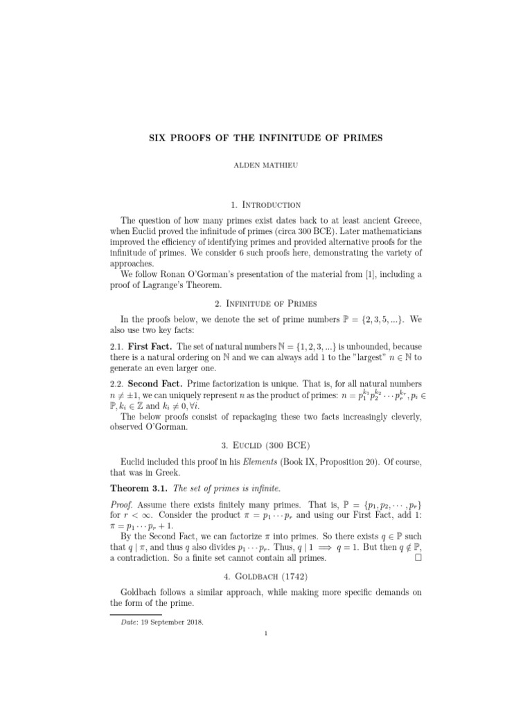 Six Proofs of Infinite Primes | PDF | Prime Number | Mathematical Proof