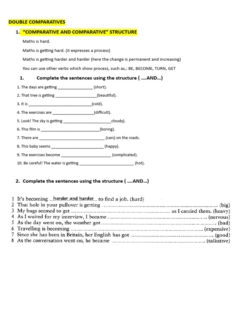 Double Comparative Exercises Worksheet | PDF | Teaching Methods & Materials