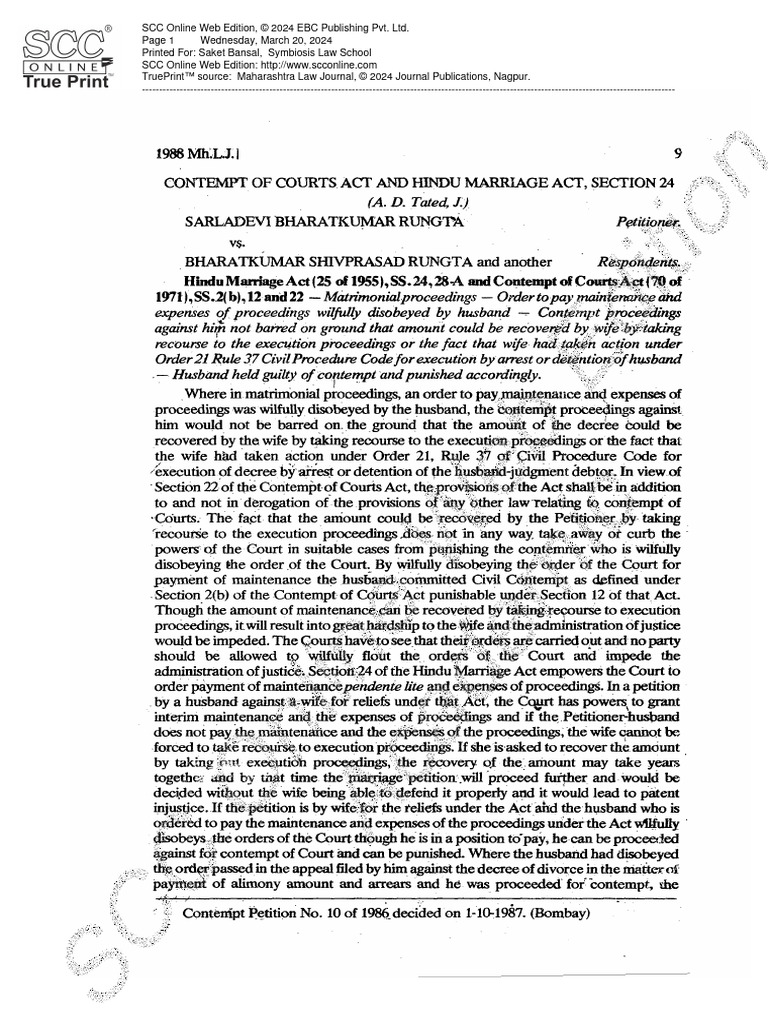 Sarladevi Bharatkumar Rungta v. Hbaratkumar Shivprasad Rungta, 1987 SCC ...