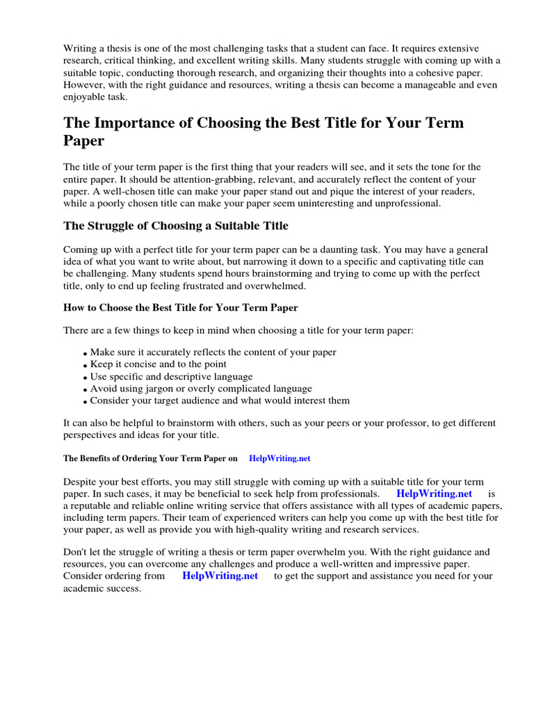 Best Title For Term Paper | PDF | Essays | Authentication