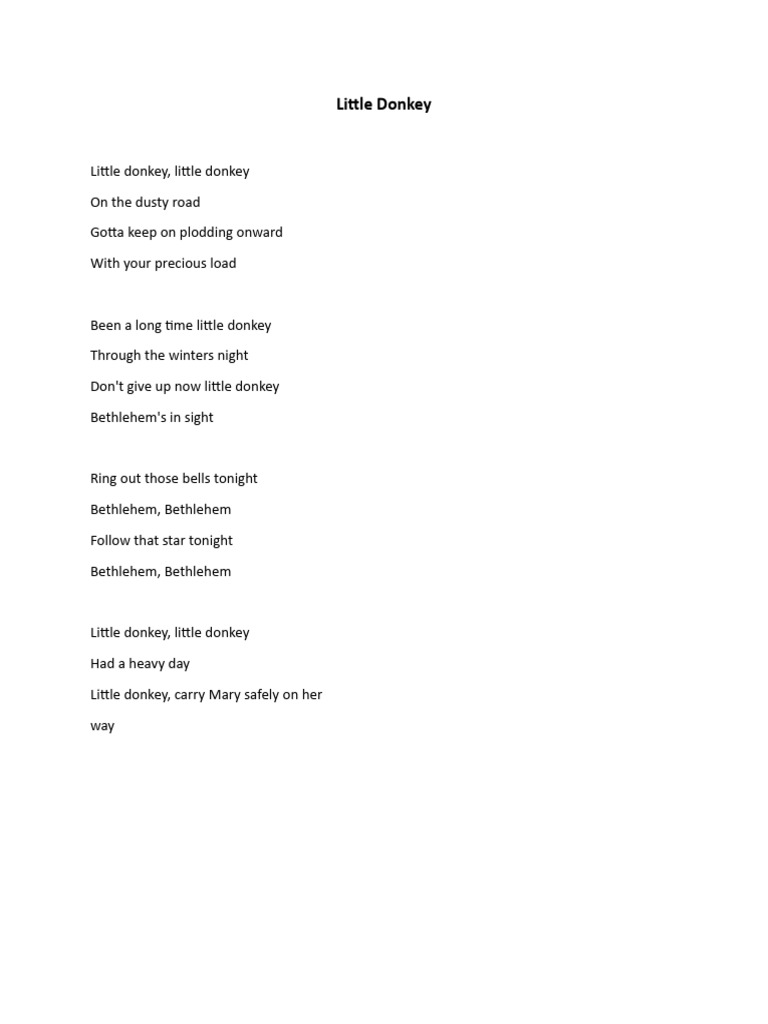 Little Donkey Christmas Song Lyrics | PDF