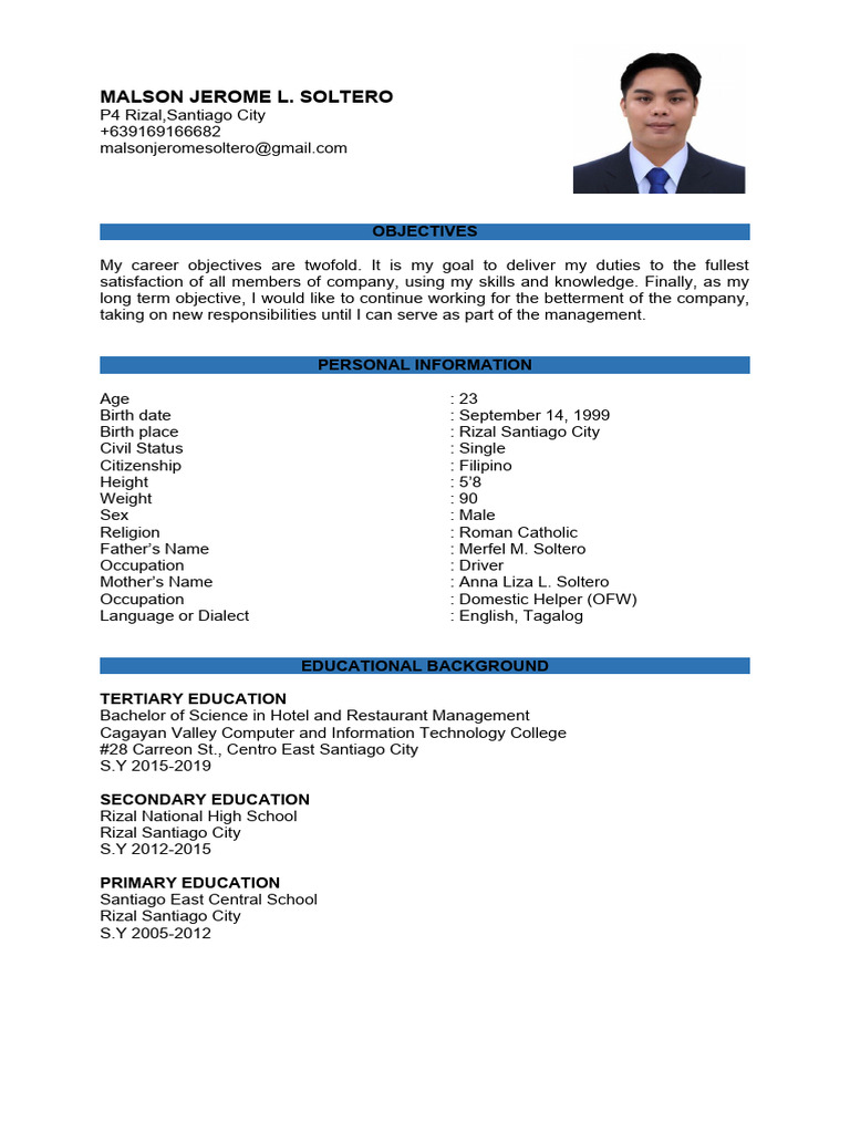 Malson Jerome L. Soltero Resume | PDF
