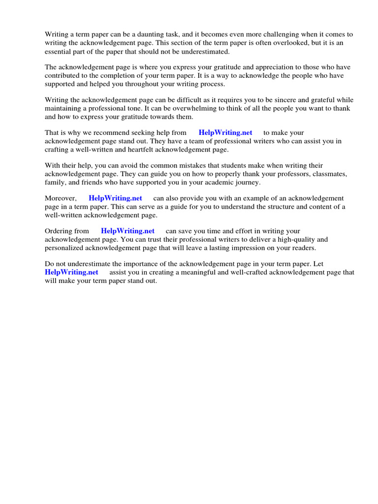 Example of Acknowledgement Page in Term Paper | PDF | Thesis | Comma