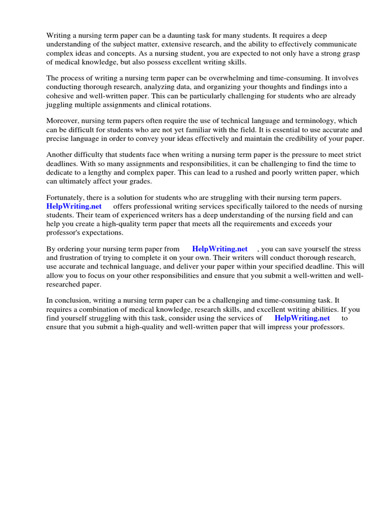 Nursing Term Paper Writing Help | PDF | Nursing | Health Care