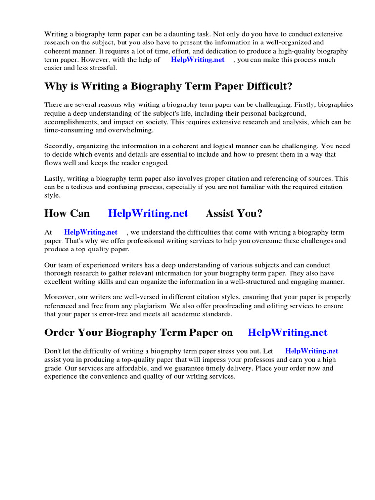 Guide to Writing a Biography Paper | PDF | Citation | Human Communication