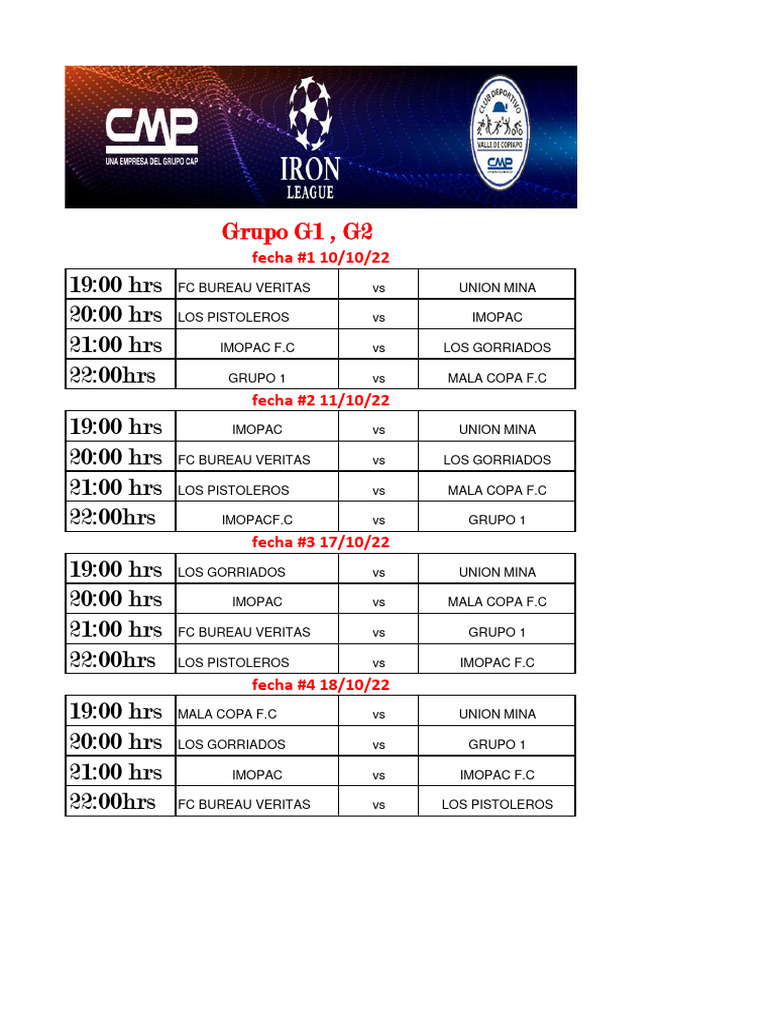 Fixture Iron League 2022 G1, G2214 | PDF