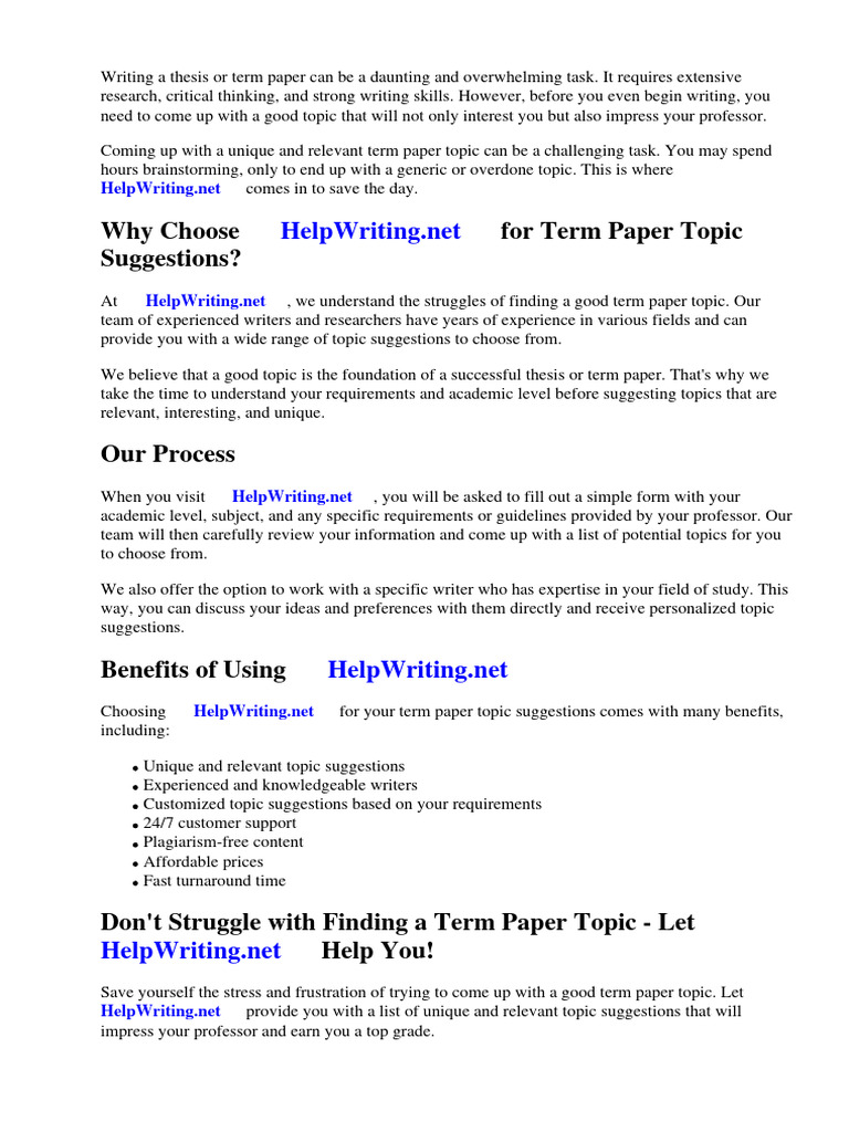 Term Paper Topic Suggestions | PDF | Psychology | Teachers