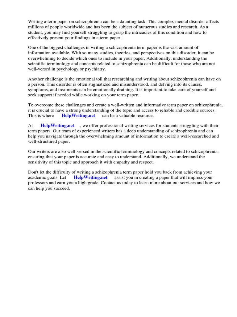 Schizophrenia Term Paper | PDF | Schizophrenia | Psychosis