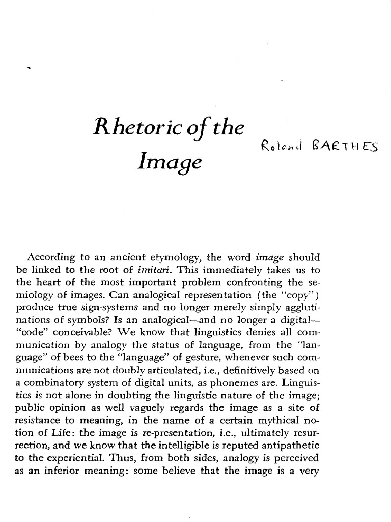 Barthes Rhetoric | PDF | Image | Rhetoric