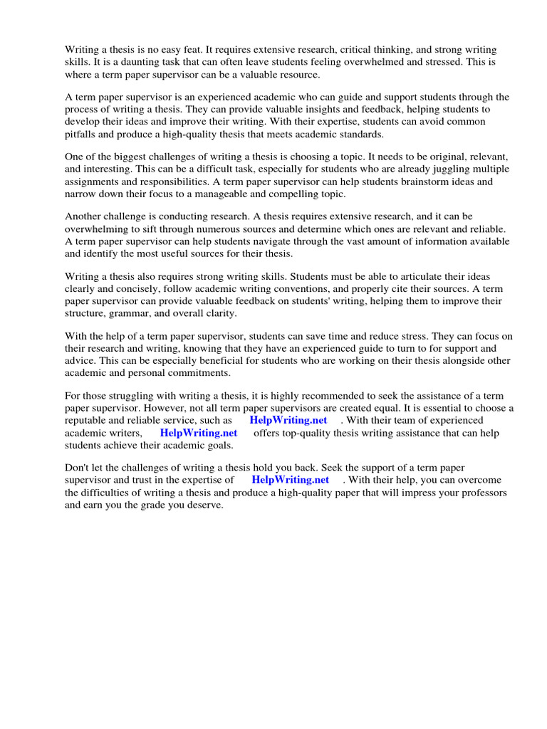 Term Paper Supervisor | PDF | Thesis | Computer Network