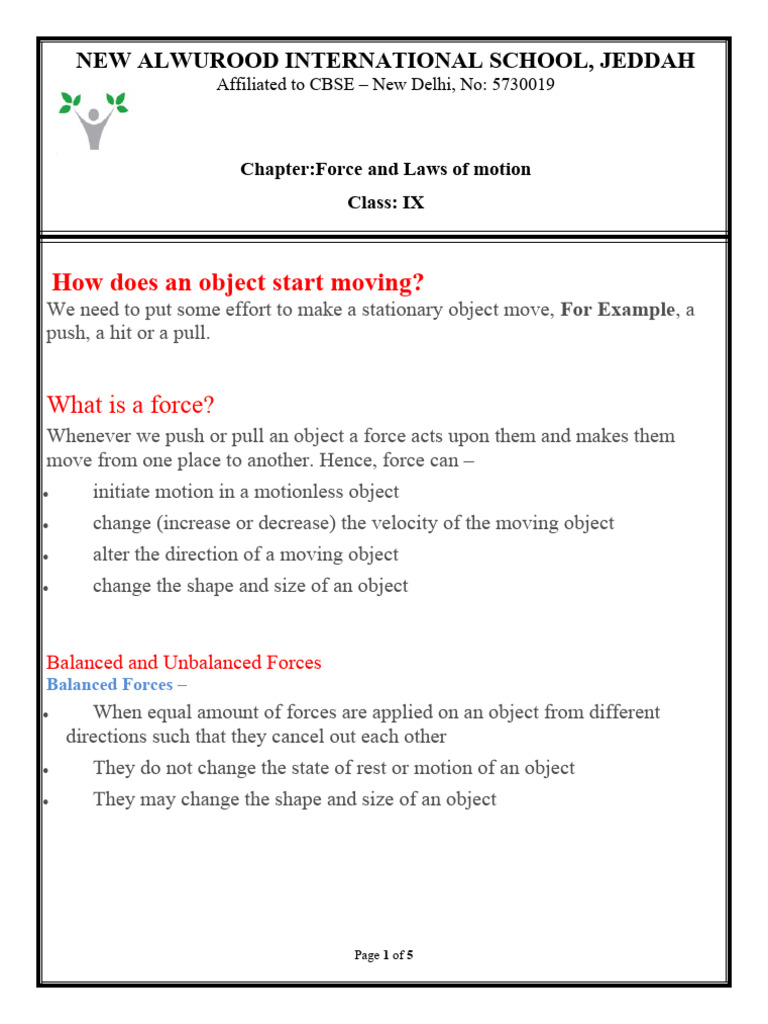 Class IX Physics: Force & Motion | PDF | Force | Newton's Laws Of Motion