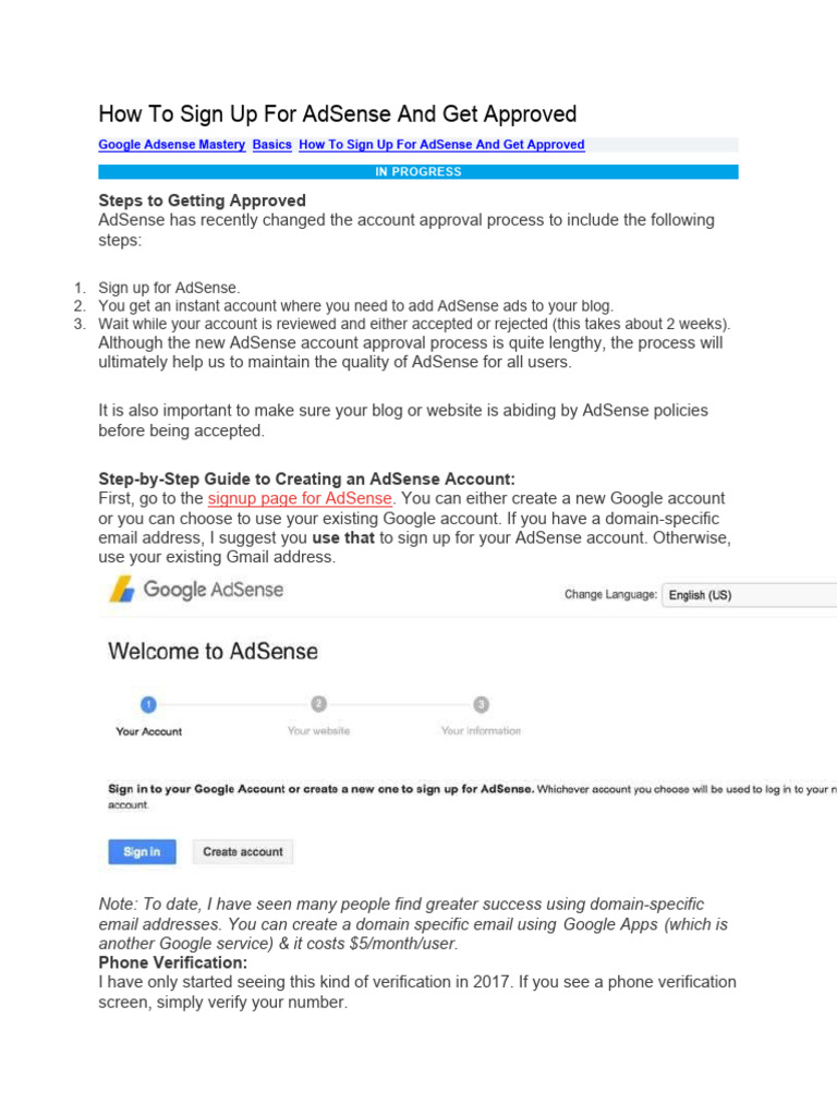 How To Sign Up For AdSense and Get Approved | PDF | Websites | Online ...