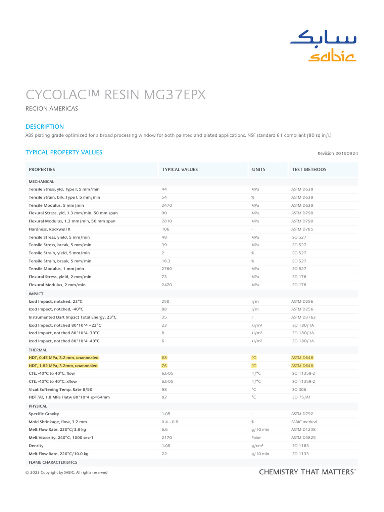 CYCOLAC™ Resin_MG37EPX_Americas_Technical_Data_Sheet (1) | PDF | Young ...