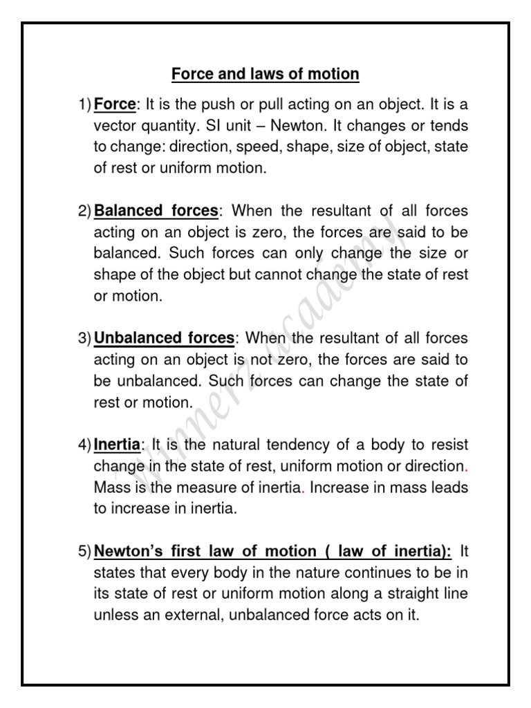 Force and laws of motion- to be printed.d2638f5 | PDF | Force | Inertia
