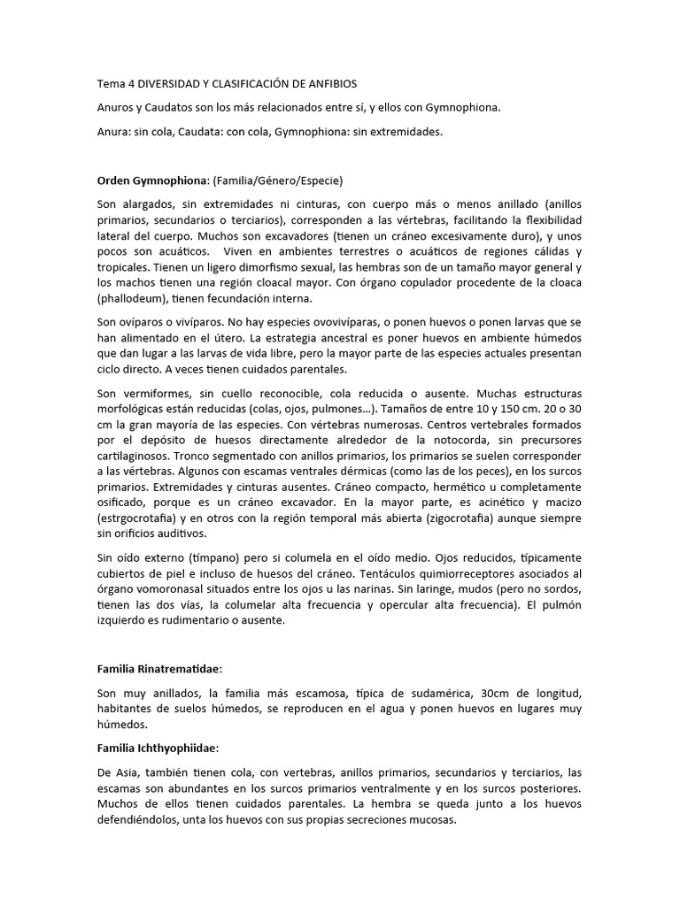 Tema 4 DIVERSIDAD Y CLASIFICACIÓN DE ANFIBIOS | PDF | Rana | Branquia
