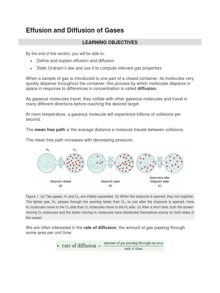 Effusion and Diffusion of Gases Explained | PDF | Gases | Diffusion